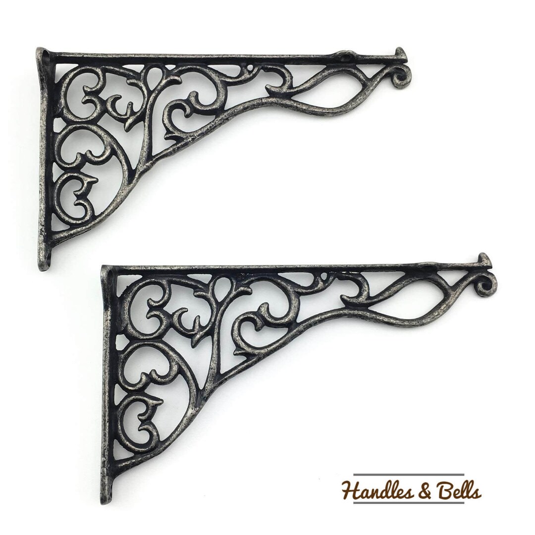 Set of Two Shelf Brackets, Handmade Ornate Scroll Cast Pewter Finish ...