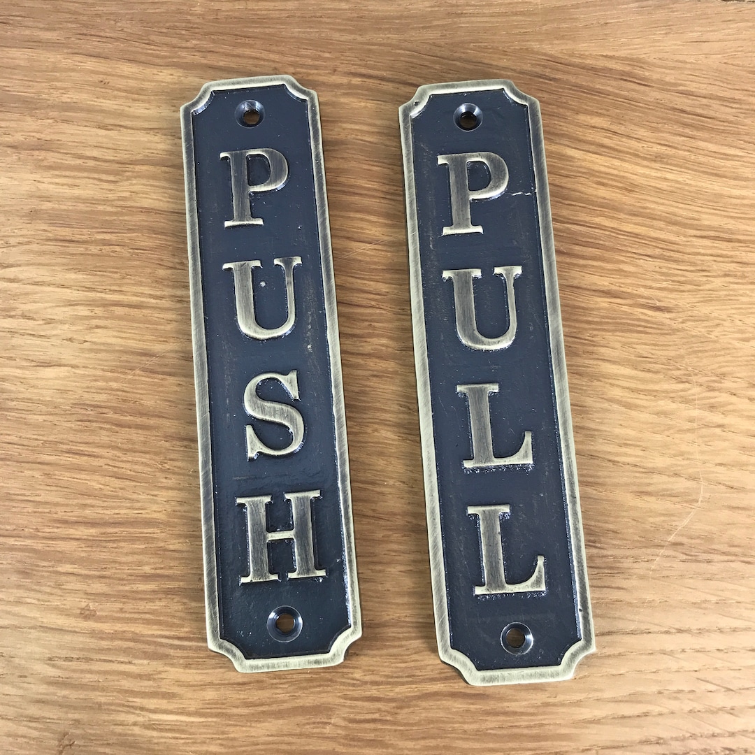 Set of Push Pull Door Signs Solid Vintage Cast Brass Antique Bronze ...