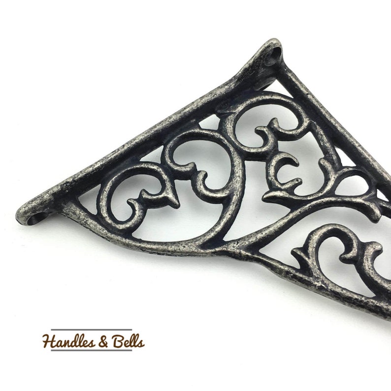 Set of Two Shelf Brackets, Handmade Ornate Scroll Cast Pewter Finish ...