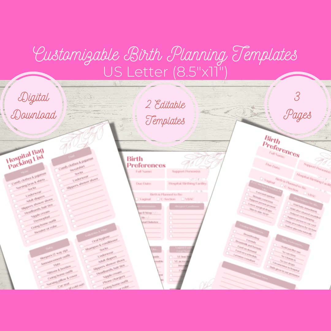 Customizable Baby Girl Birth Planning Template Bundle | Printable ...