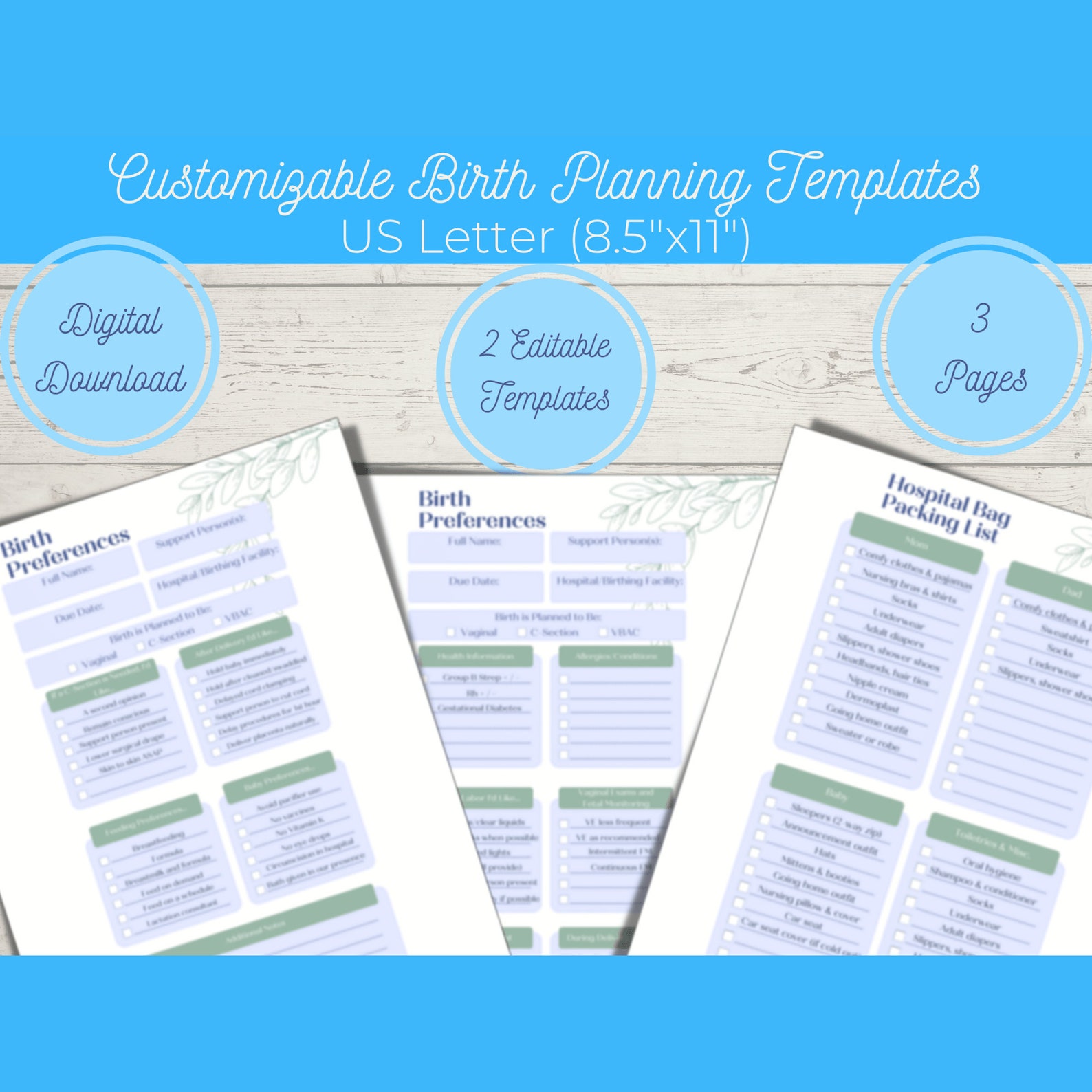 Customizable Baby Boy Birth Planning Template Bundle | Printable ...