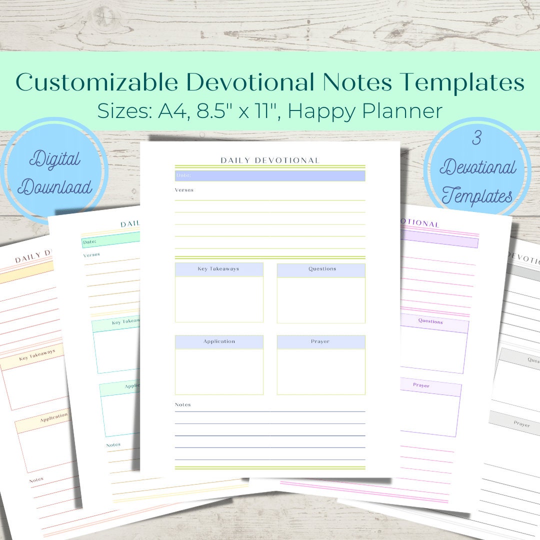 Daily Devotional Notes Template, Bible Study Notes, Prayer List, Time ...