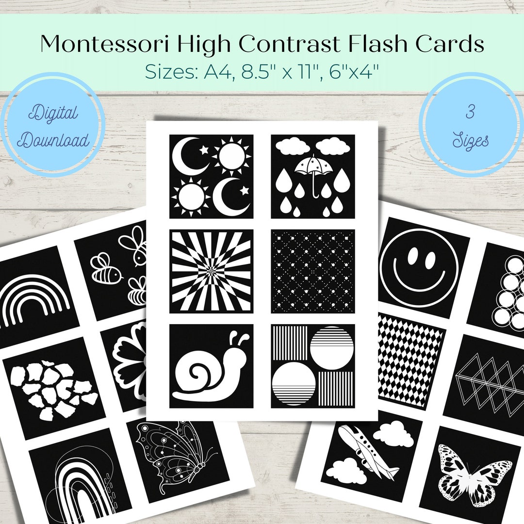 Montessori High Contrast Sensory Baby Flash Cards, Flashcards, Baby ...