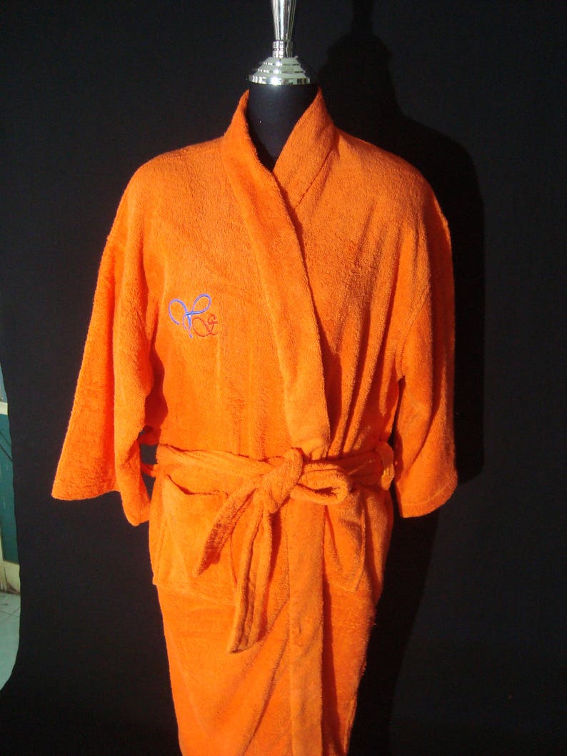 Cotton Towel Fabric Bathrobe Kimono Style-orange Color-bridesmaid Robe ...