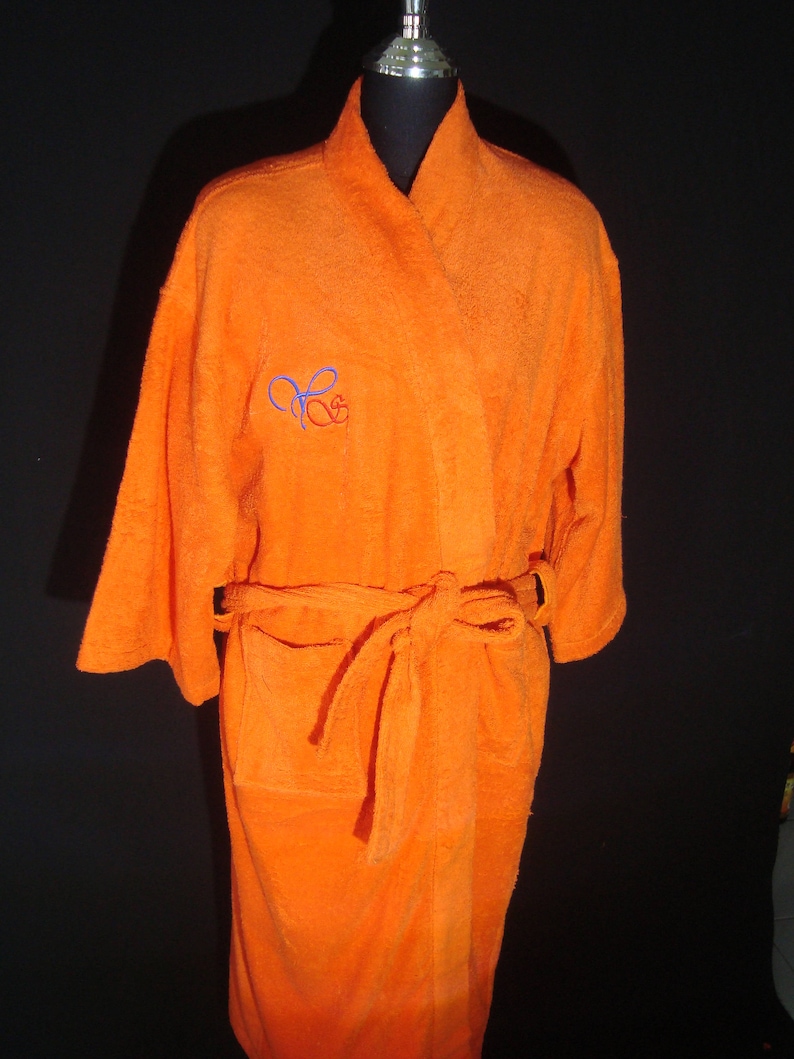 Cotton Towel Fabric Bathrobe Kimono Style-orange Color-bridesmaid Robe ...