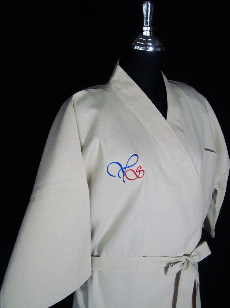 Cotton Dobby Fabric Bathrobe Kimono Style-cream Color(beige)-bridesmaid ...