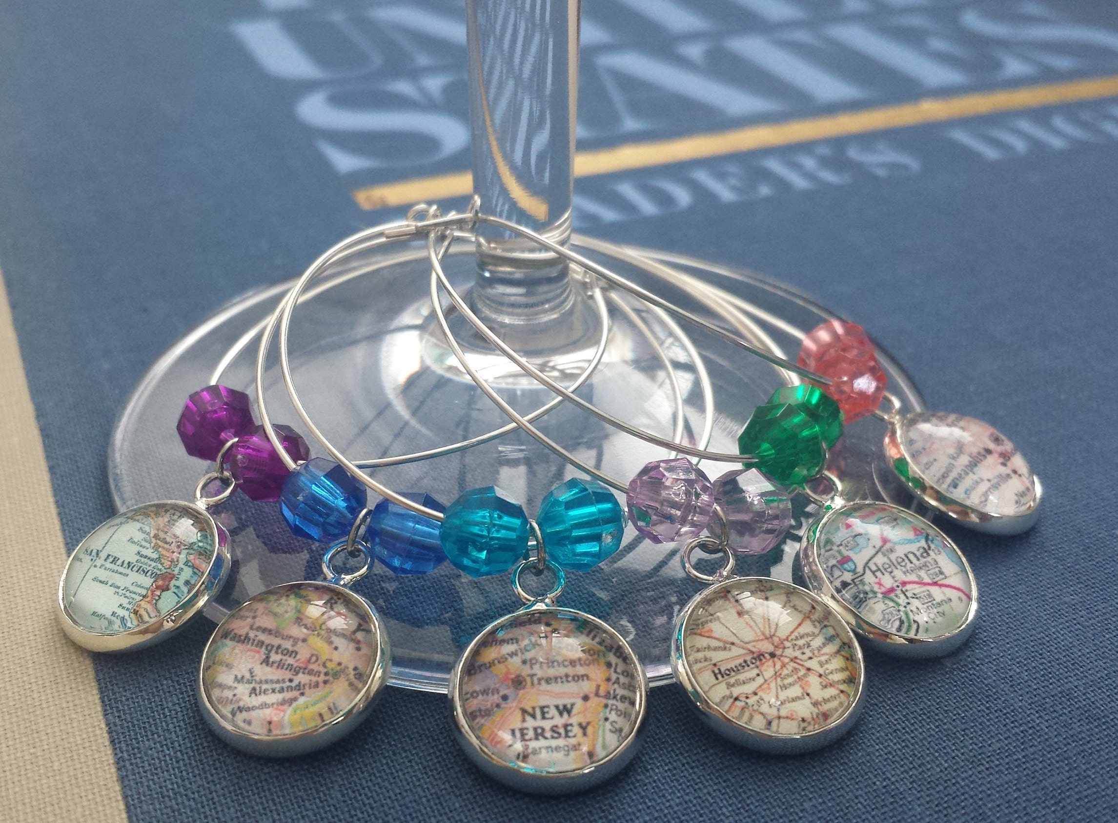 Design Your Own Custom Map Wine Charms Set of 4 or More - Etsy