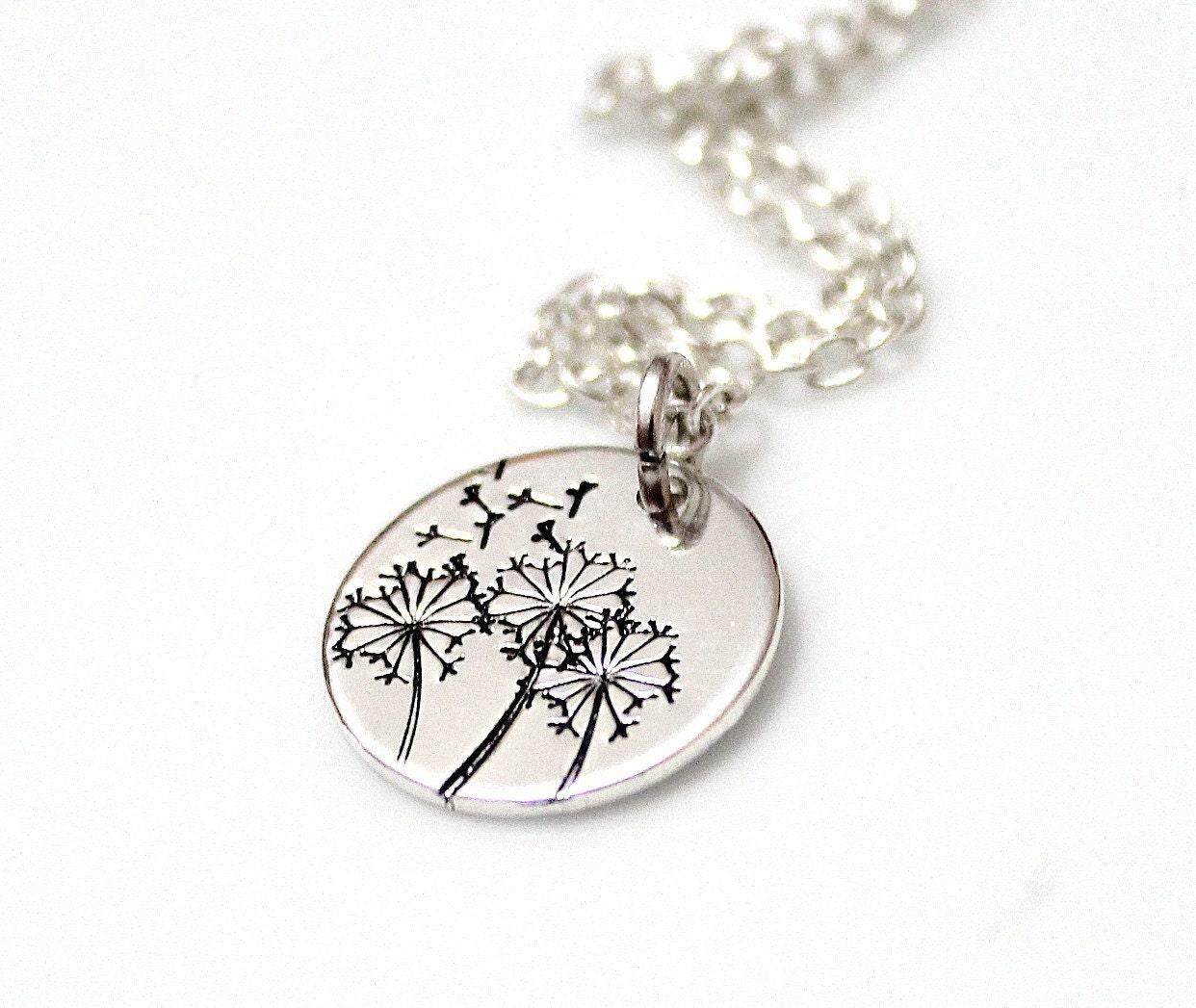Dandelion Necklace Hand Stamped Dandelion Necklace Wish Etsy