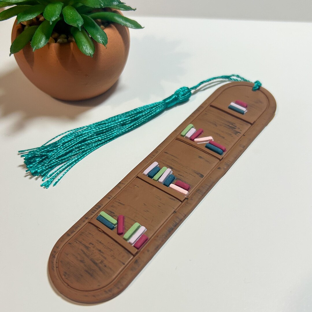 Handmade Polymer Clay Bookshelf Bookmark With Tassel - Etsy