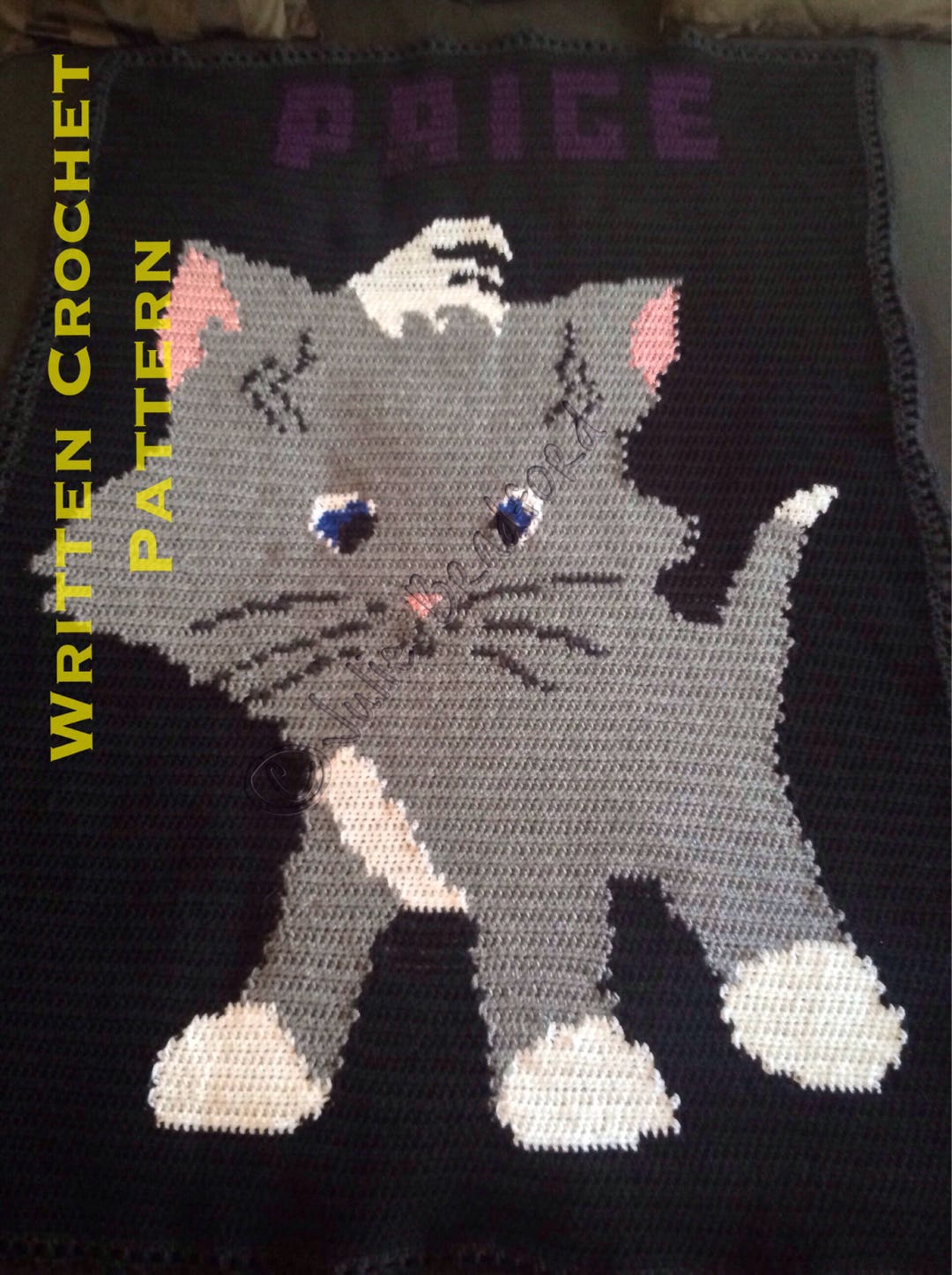 Written Crochet Cat Afghan Pattern, Kitten Throw, Kitty Cat Blanket ...