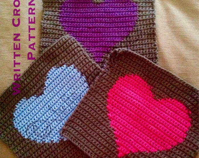 Crochet Heart Block/square, Afghan Heart Written Pattern, Blanket ...