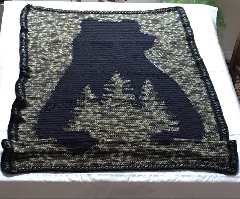 Crochet Bear Graph, Evergreen Tree Afghan, Grizzly Bear Throw, Black ...
