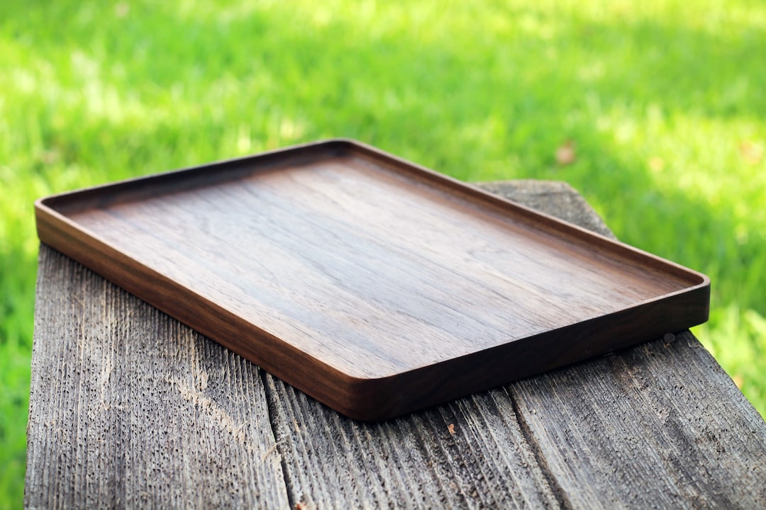Black Walnut & Oak Hardwood Trays, Centerpiece, Gift, Stackable, Slim ...