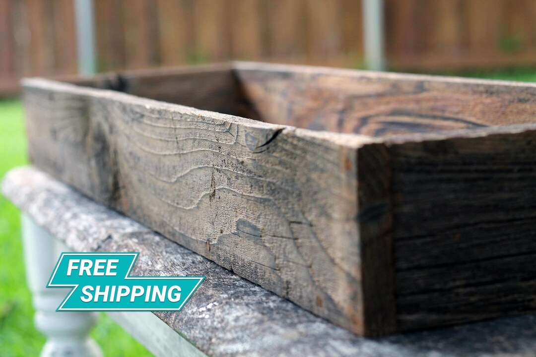 20" Farmhouse Wedding Decor Wooden Planter Box Rustic (3.25" - 3.75"h ...