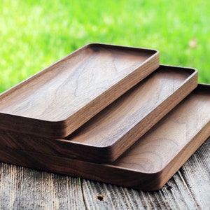 Black Walnut & Oak Hardwood Trays, Centerpiece, Gift, Stackable, Slim ...