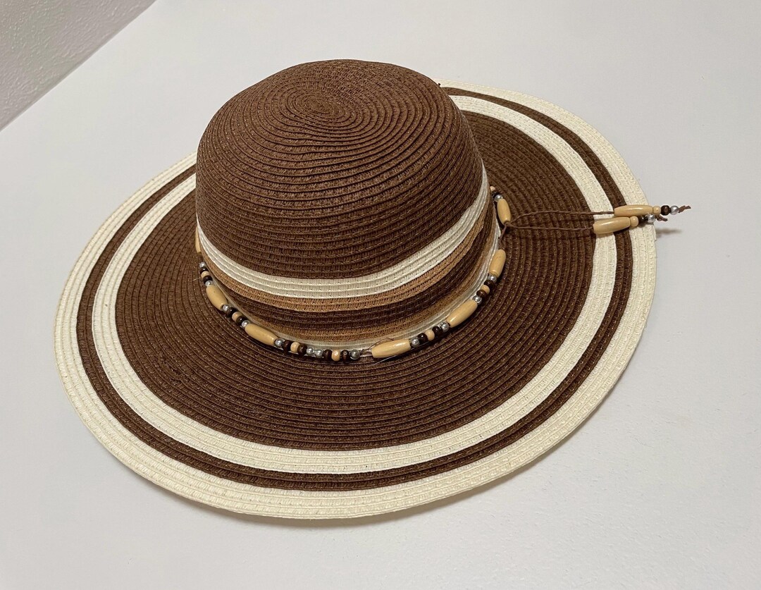 1990's Beach Hat. Brown and Tan Hat. 90’s Sun Hat Beach Hat. Wide Brim ...