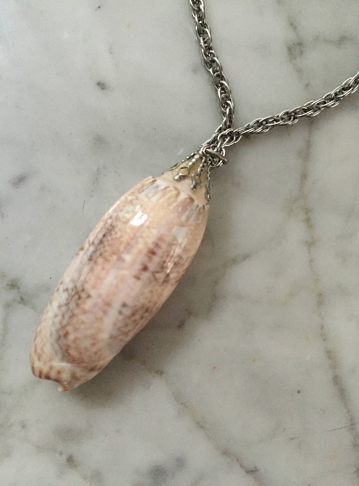 Shell Necklace, Chain Necklace, Silver Chain With Shell, Vintage Shell ...