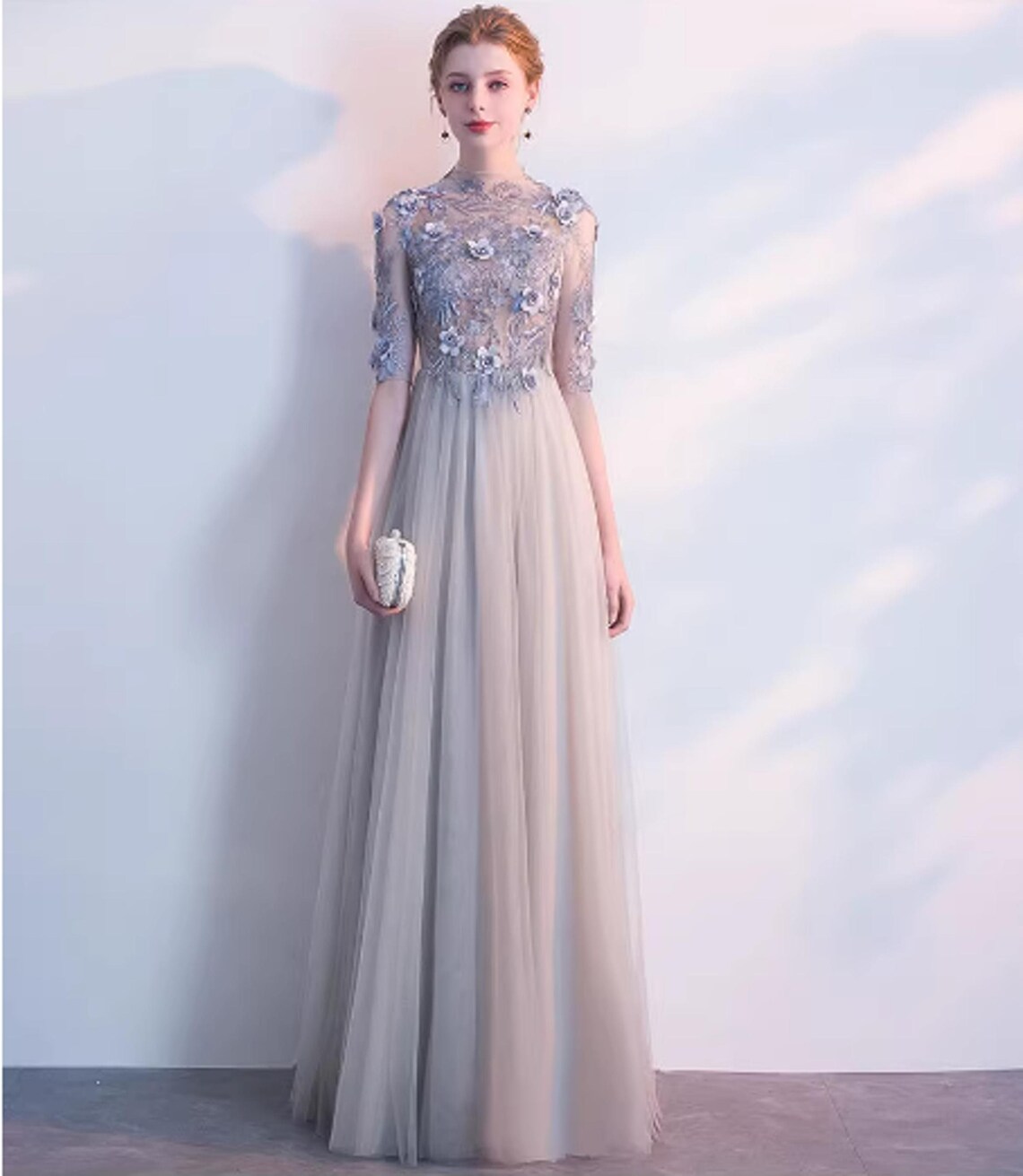 Grey Evening Gown,prom Dress,long Prom Dress,wedding Party Dress ...