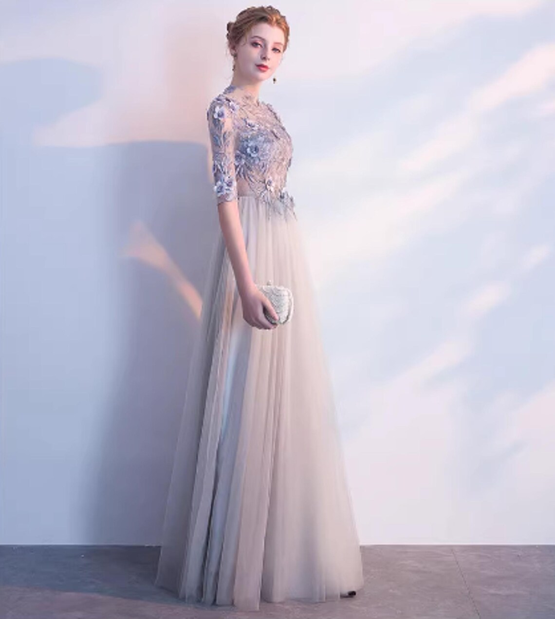 Grey Evening Gown,prom Dress,long Prom Dress,wedding Party Dress ...