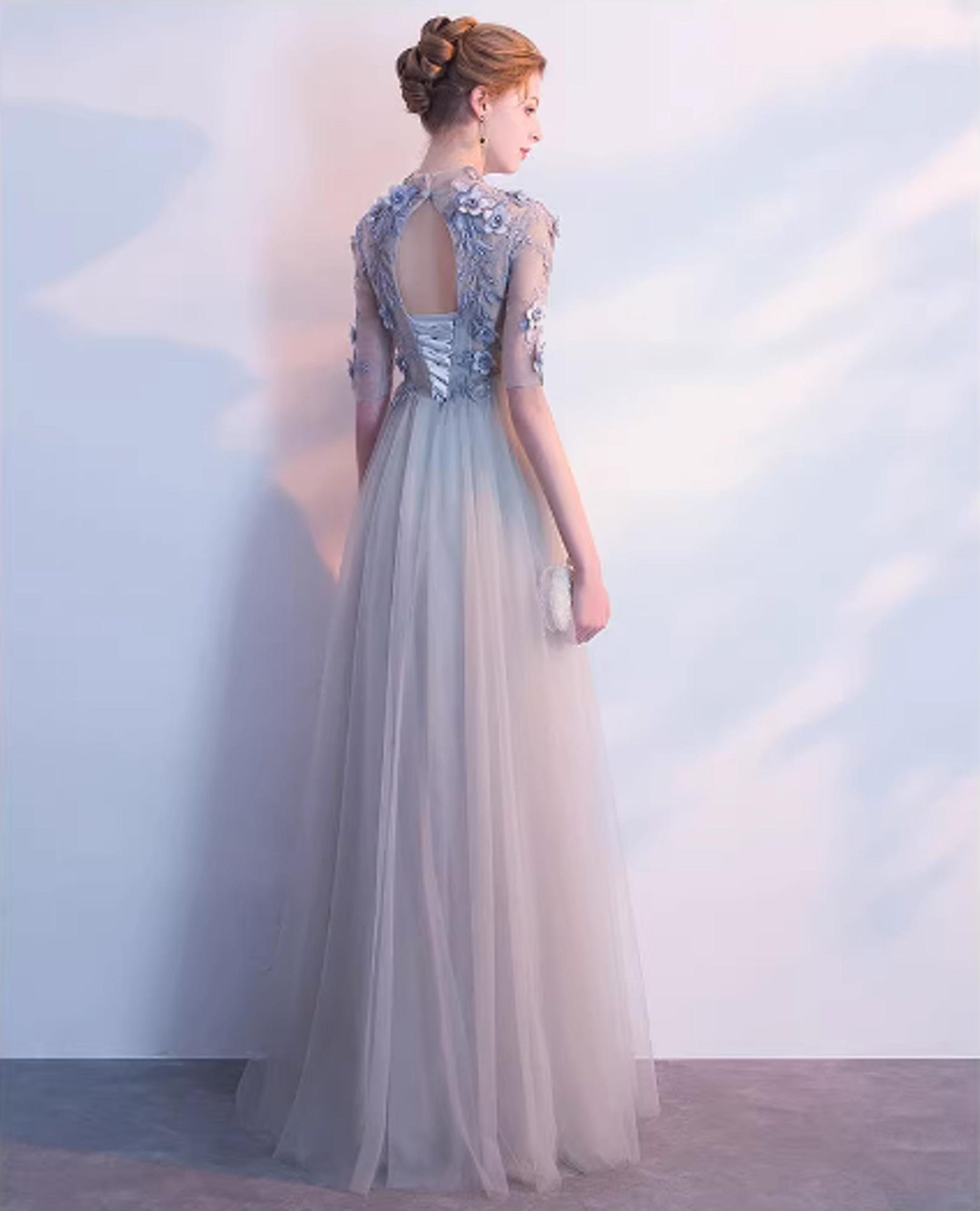 Grey Evening Gown,prom Dress,long Prom Dress,wedding Party Dress ...
