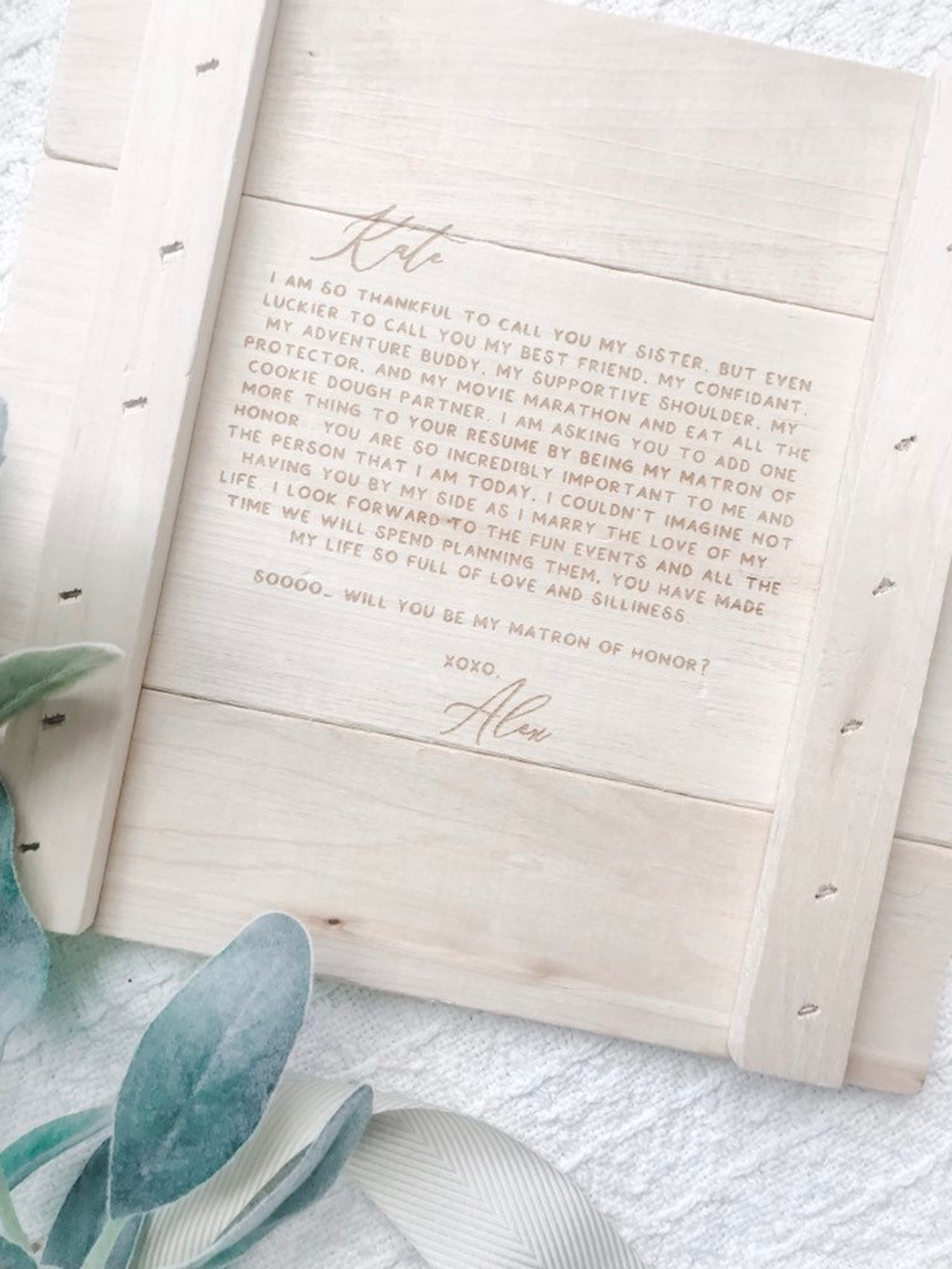 LARGE SIZE - Wooden Gift Box W/custom Engraved Letter // Bridesmaid ...