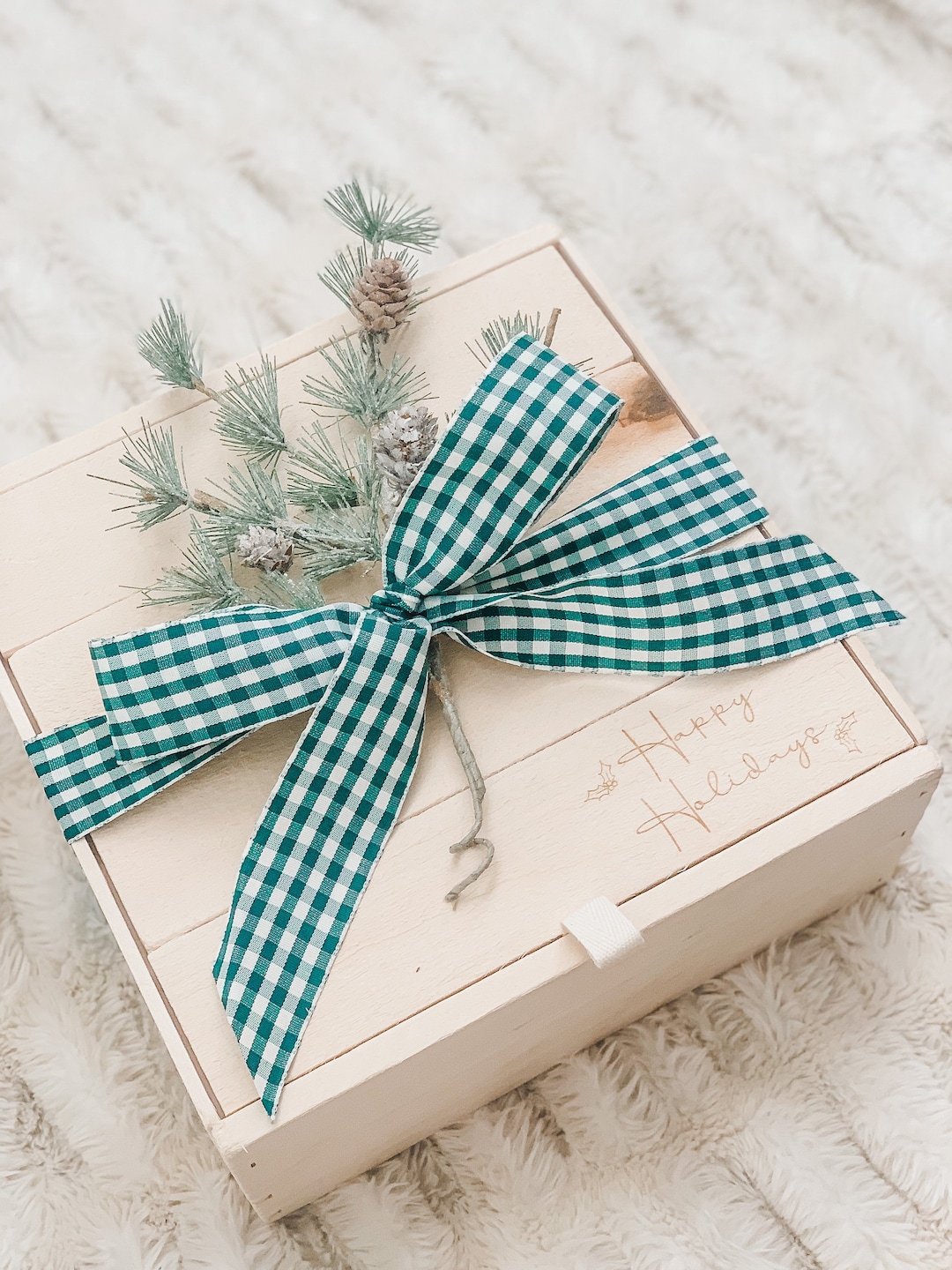 Large Wooden Box - Happy Holidays / Holiday Box, Christmas Gift ...