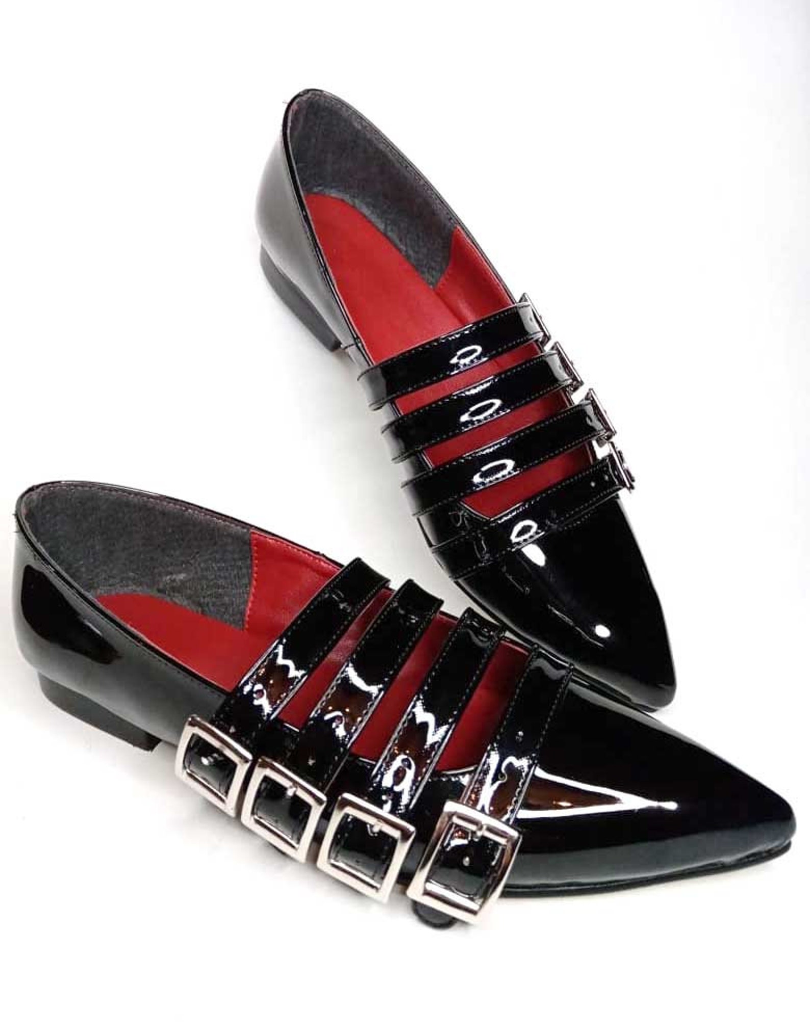 Winklepicker Flats Strappy Black Shoes Goth 80s Retro | Etsy