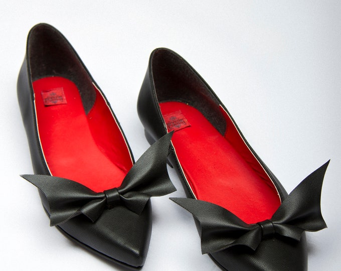 Flats Shoes "vamps" Bow Bat Shape, Alternative, Black Suede,goth - Etsy