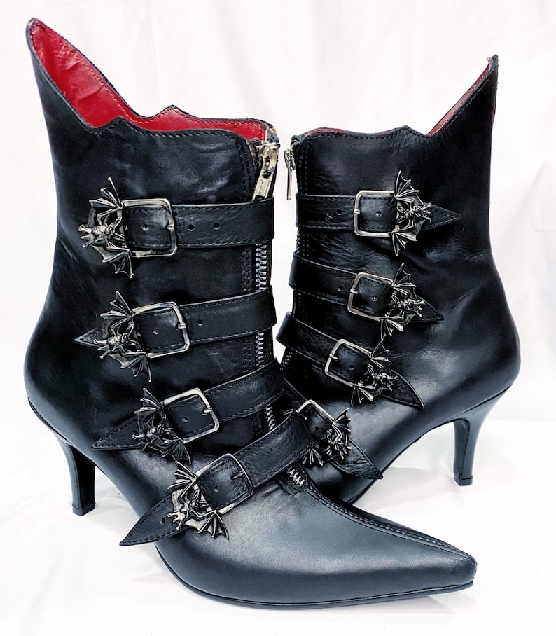 Goth Winkle Picker Heeled Boots Bat Buckles , Witchy, 80s Pointy ...