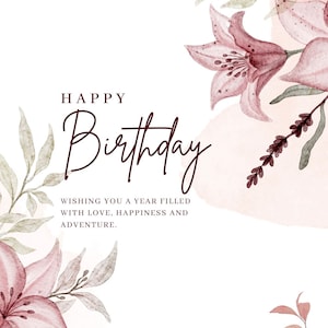 Watercolor Flowers Printable Happy Birthday Card, Digital Card, Instant ...