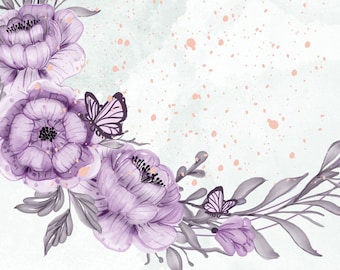 Purple Floral Printable Stationery, Digital Stationery, Instantly ...