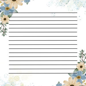 Blue Floral Printable Stationery, Digital Stationery, Downloadable ...
