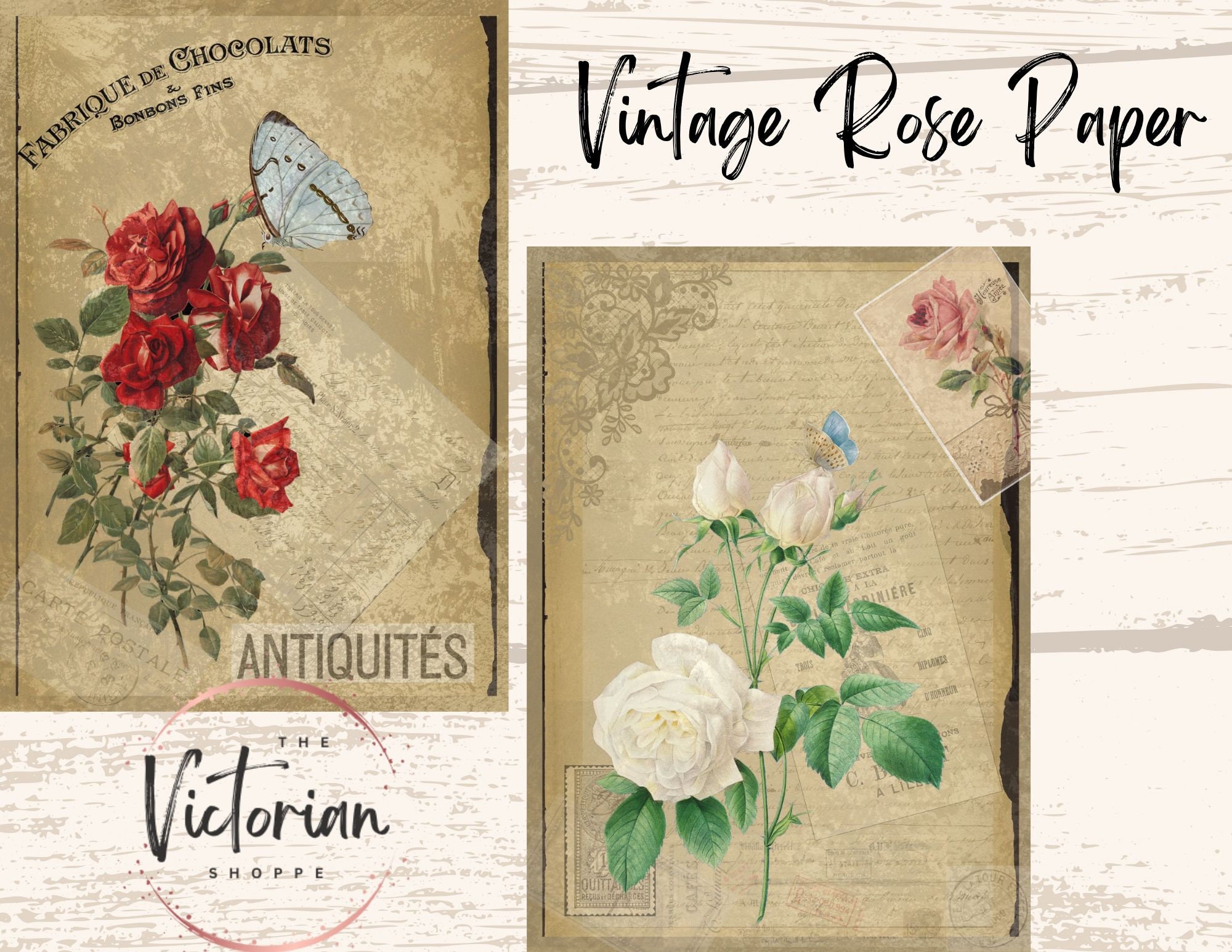 Vintage Rose Printable Pages, Scrapbook Digital Pages, Instant ...