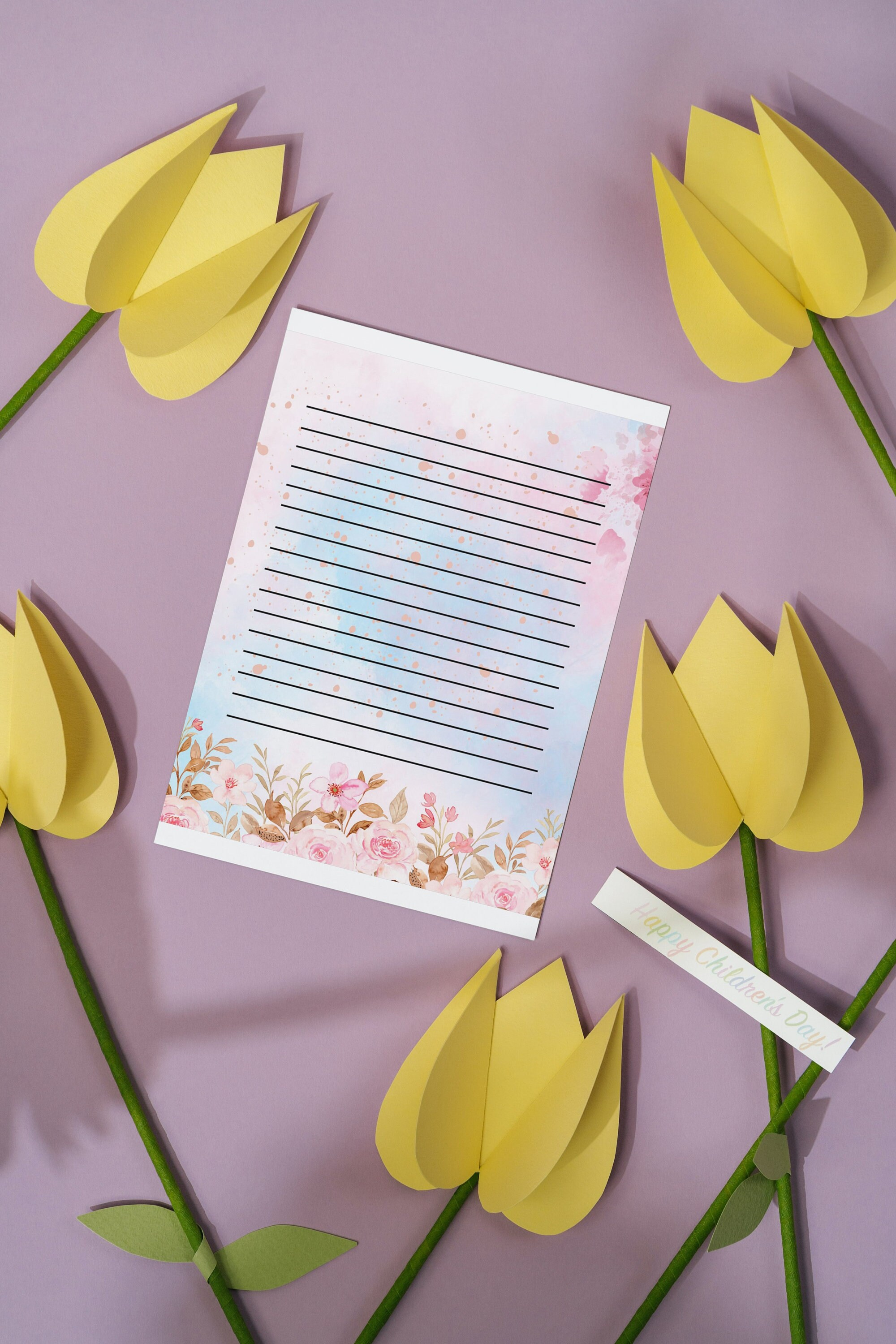 Pink Flowers Printable Stationery, Digital Stationery, Instantly ...