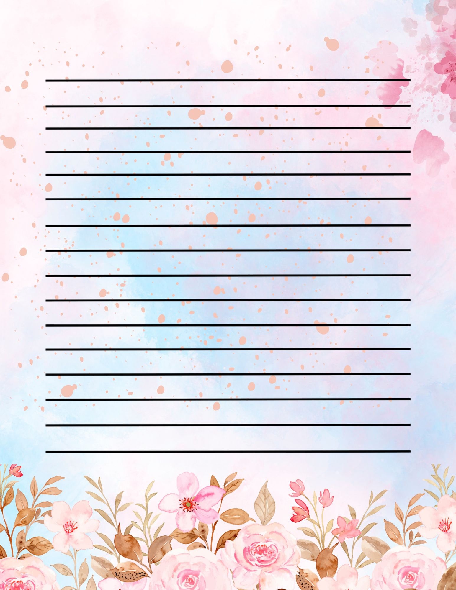 Pink Flowers Printable Stationery, Digital Stationery, Instantly ...
