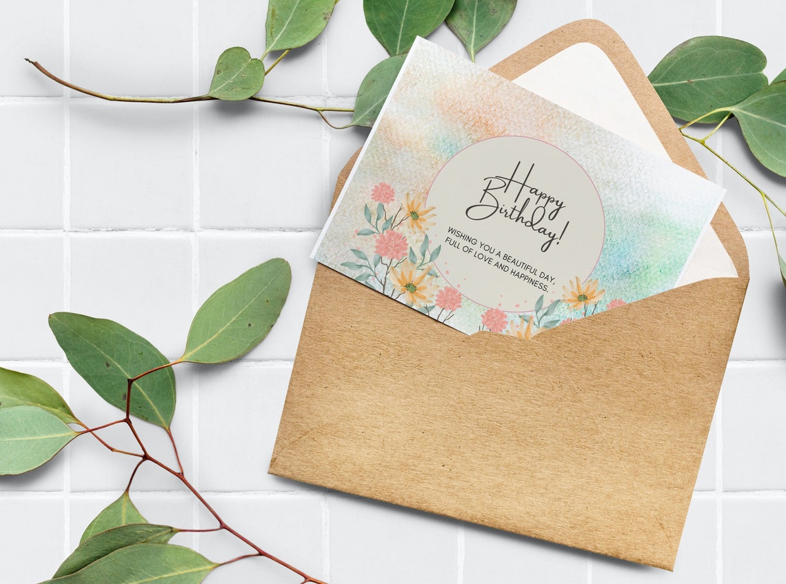 Spring Flowers Printable Happy Birthday Card, Digital Card, Instant ...