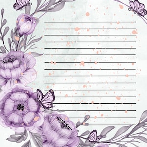 Purple Floral Wreath Printable Stationery, Digital Stationery ...