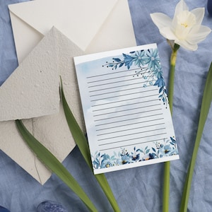 Blue Flowers Printable Stationery, Digital Stationery, Downloadable ...