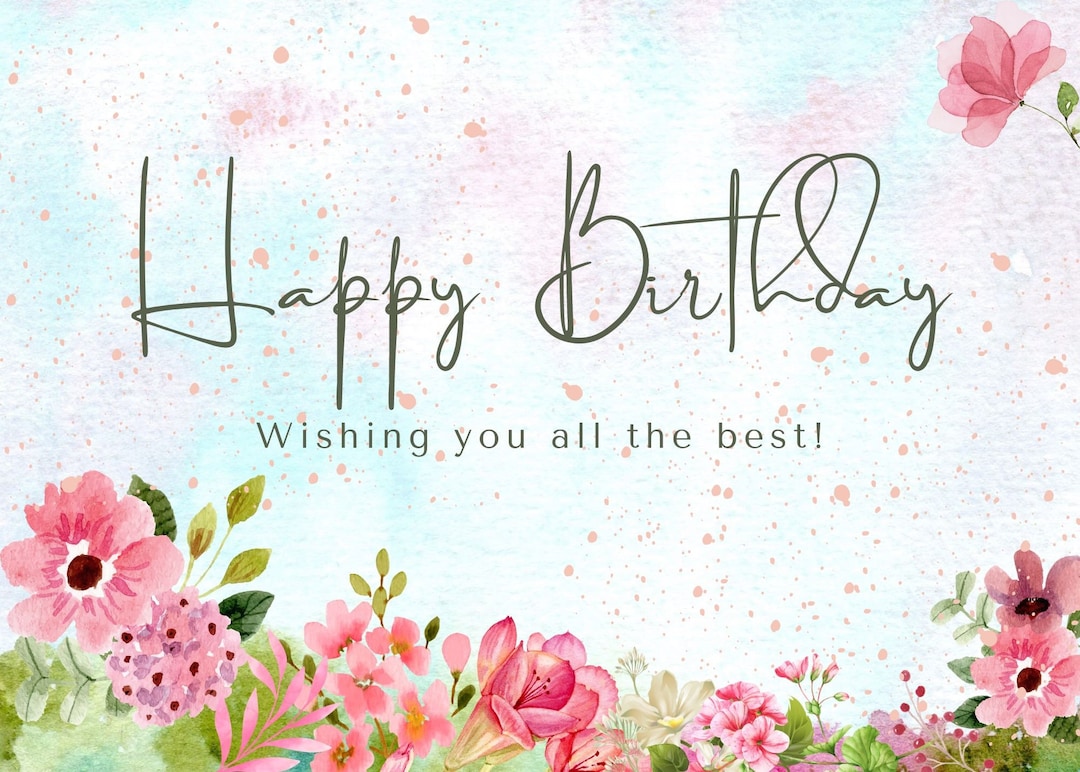 Floral Printable Happy Birthday Card, Digital Card, Instant ...