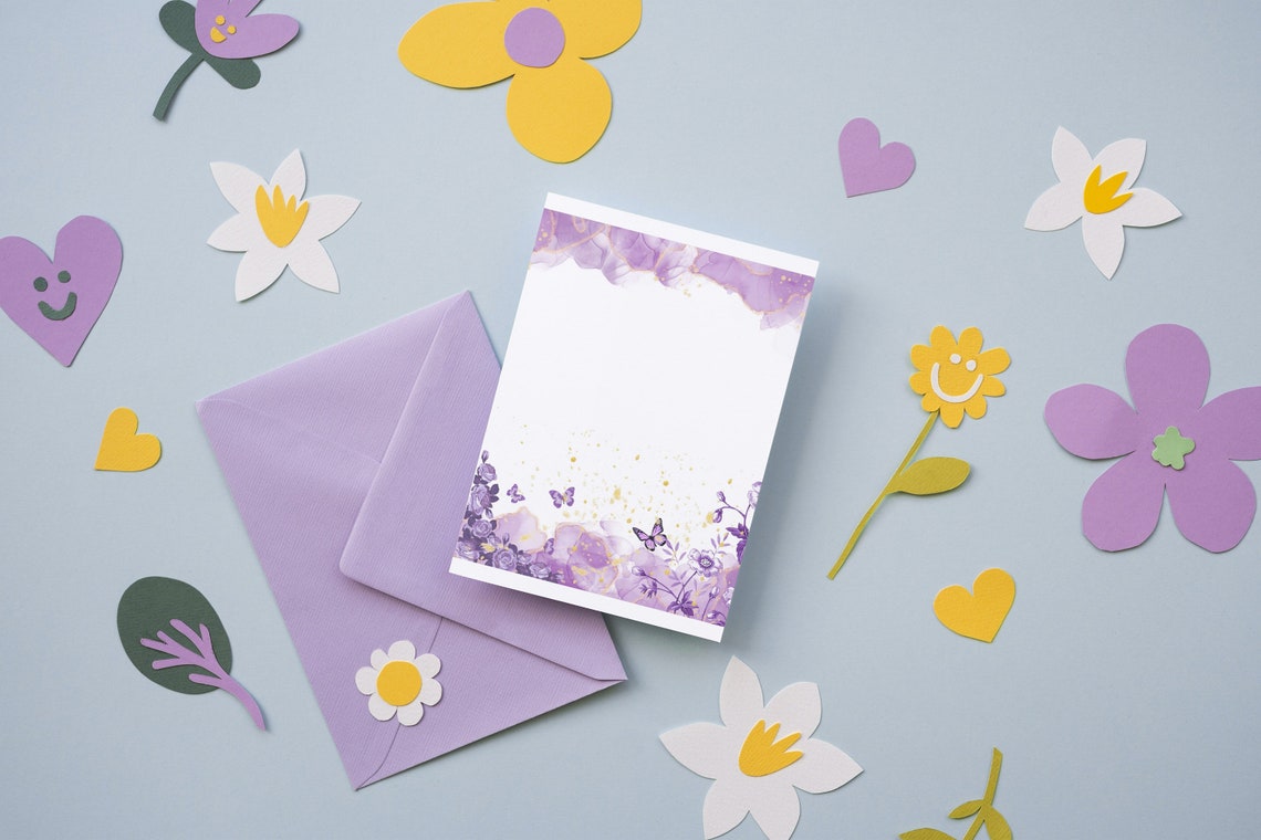 Purple Floral Printable Stationery, Digital Stationery, Instantly ...