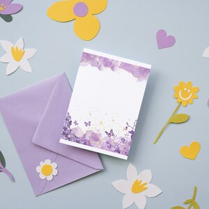 Purple Floral Printable Stationery, Digital Stationery, Instantly ...