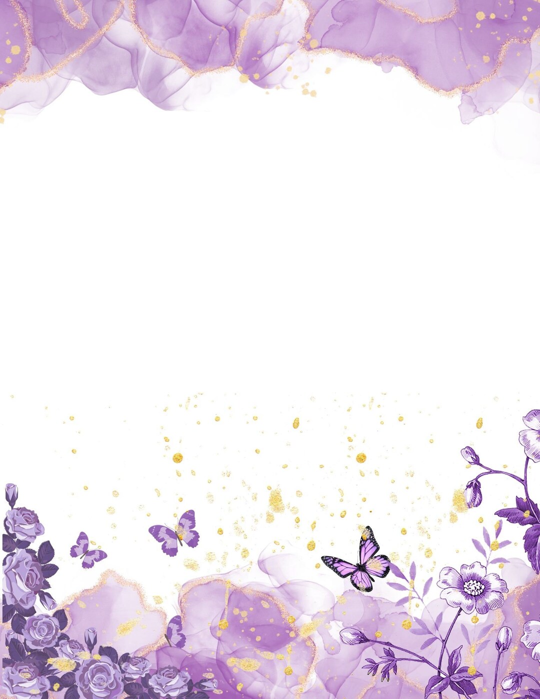 Purple Floral Printable Stationery, Digital Stationery, Instantly ...