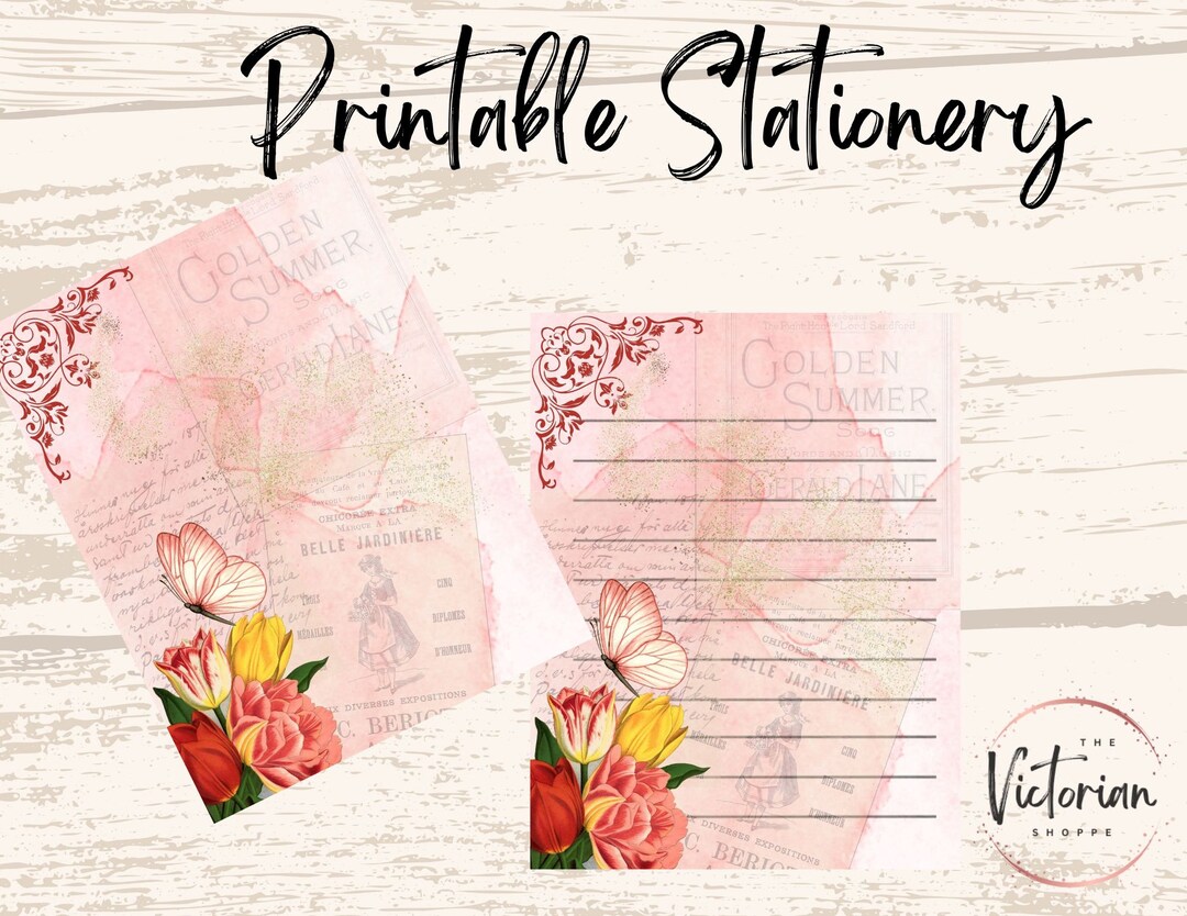 Pink Floral Printable Stationery, Digital Stationery, Downloadable ...