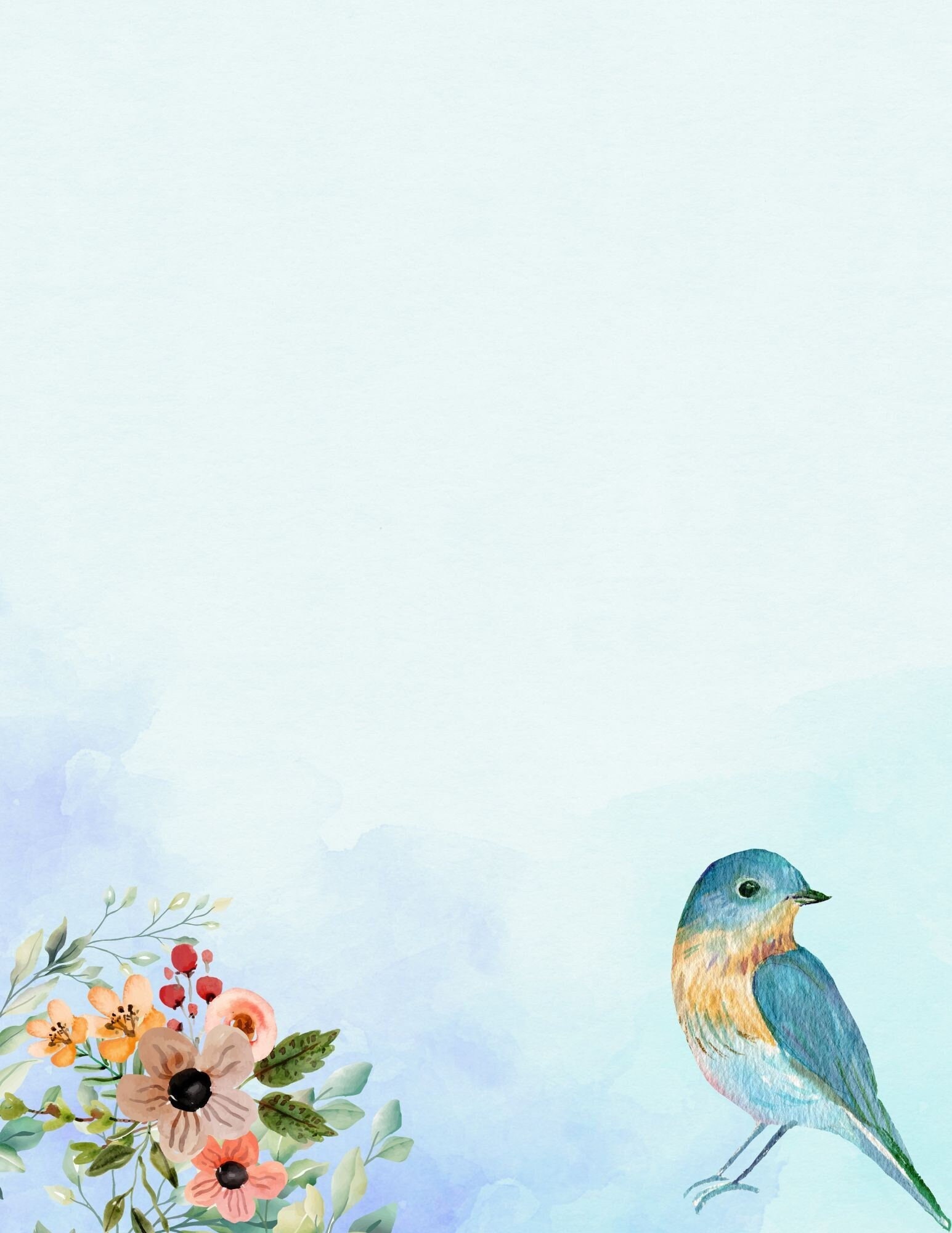 Blue Bird Printable Stationery, Digital Stationery, Downloadable ...