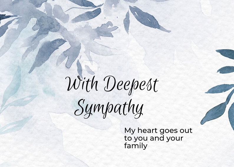 Blue Floral Printable Sympathy Card, Digital Card, Instant Downloadable ...