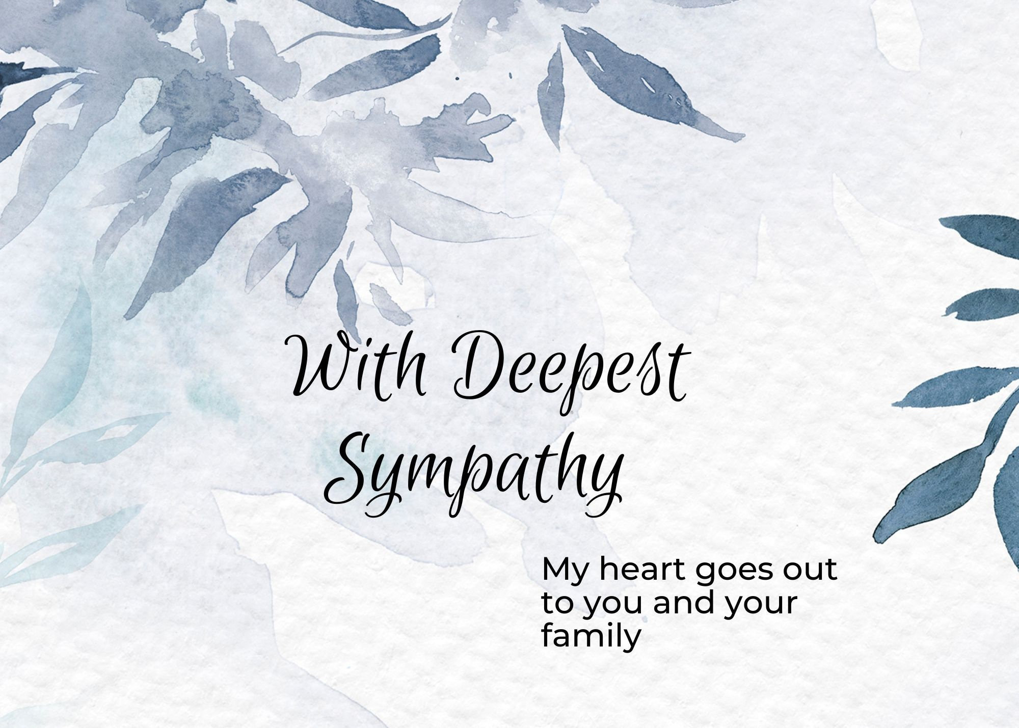 Blue Floral Printable Sympathy Card, Digital Card, Instant Downloadable ...