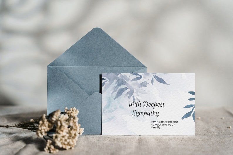 Blue Floral Printable Sympathy Card, Digital Card, Instant Downloadable ...