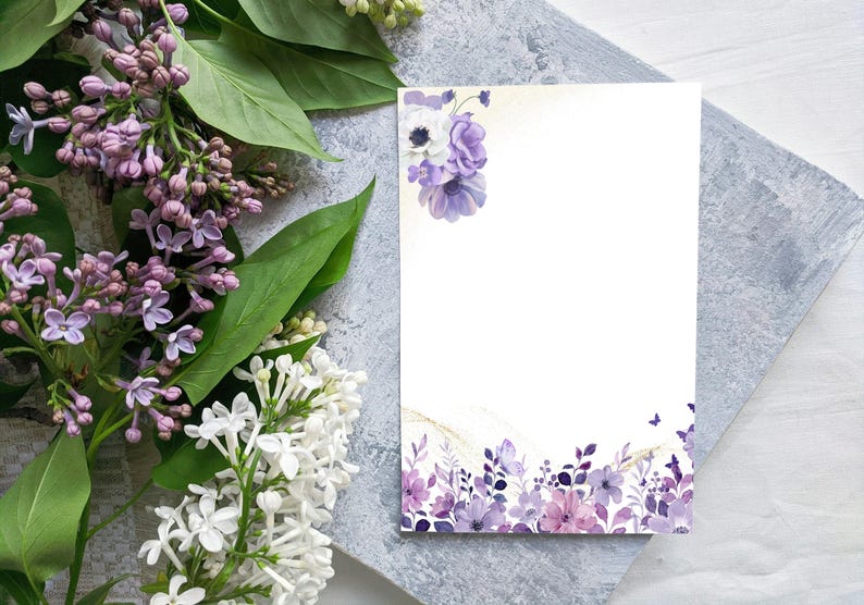 Purple Flowers Printable Stationery, Digital Stationery, Instantly ...
