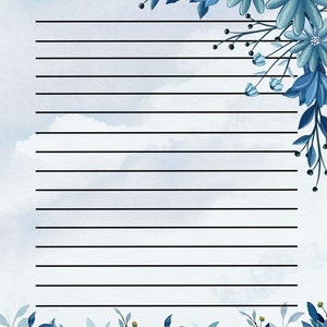 Blue Flowers Printable Stationery, Digital Stationery, Downloadable ...