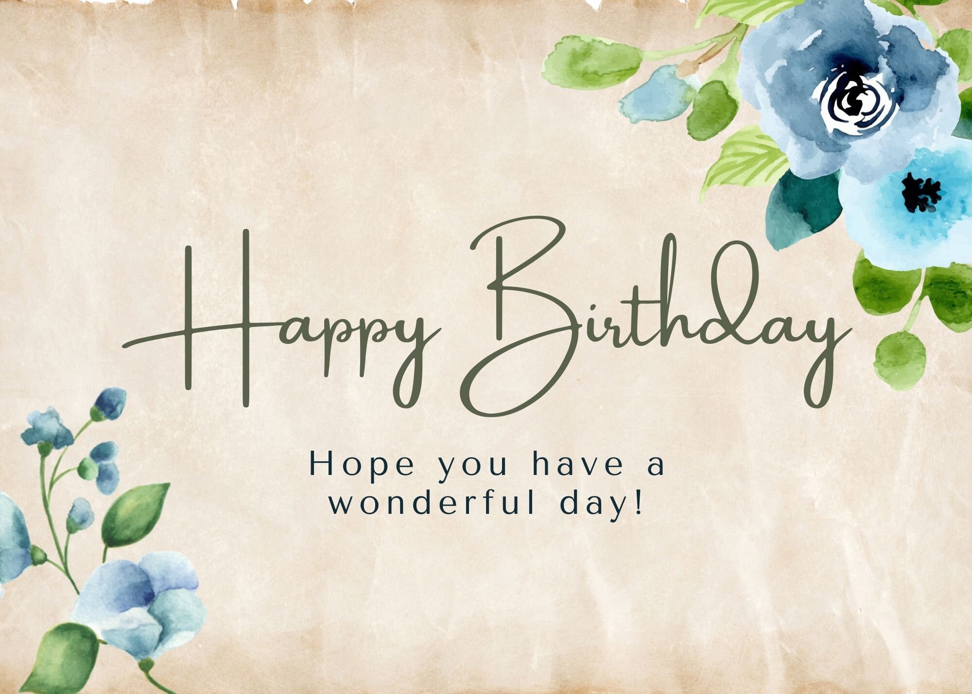 Blue Floral Printable Happy Birthday Card, Digital Card, Instant ...